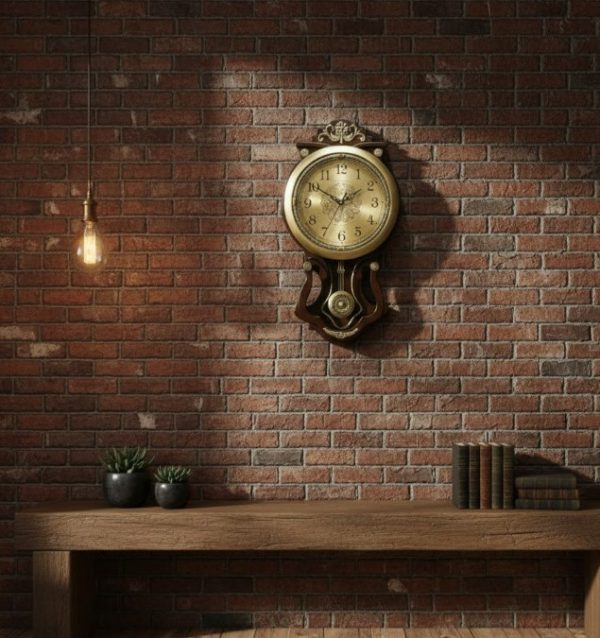 Golden Dial Pendulum Wall Clock – Wooden Body - NIC HOME DECOR