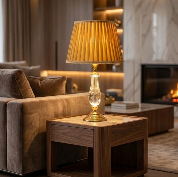 Crystal Golden Metal Body Table Lamp with Light Brown Shade - NIC HOME ...