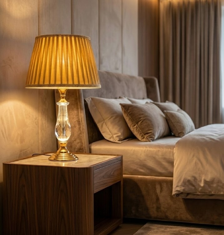 Crystal Golden Metal Body Table Lamp with Light Brown Shade - NIC HOME ...