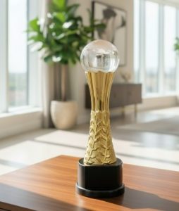 Custom Name & Crystal Stone World Golden Body Trophy Award - NIC HOME DECOR