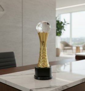 Custom Name & Crystal Stone World Golden Body Trophy Award - NIC HOME DECOR